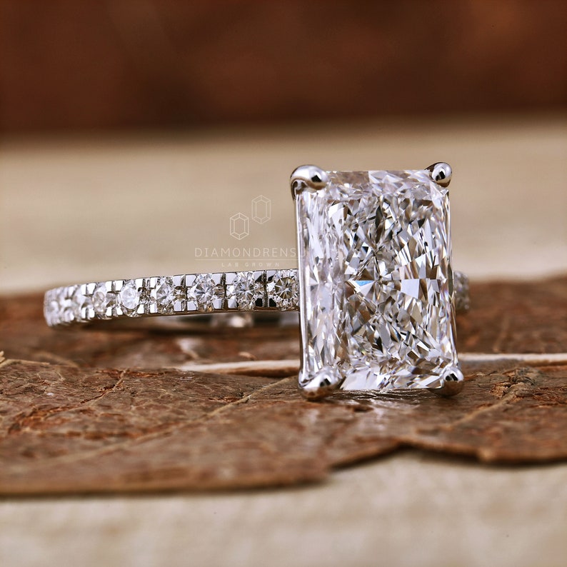 3 CT Radiant Cut Lab Grown Diamond Engagement Ring F/VS Lab - Etsy