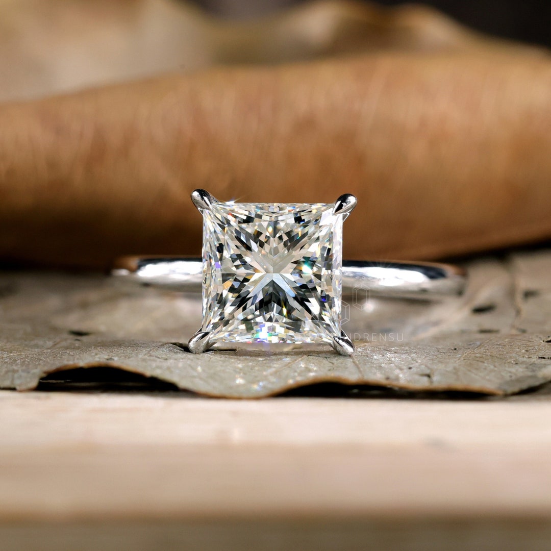 2 Carat Princess Cut Diamond Ring for Women, Solitaire Engagement Ring ...