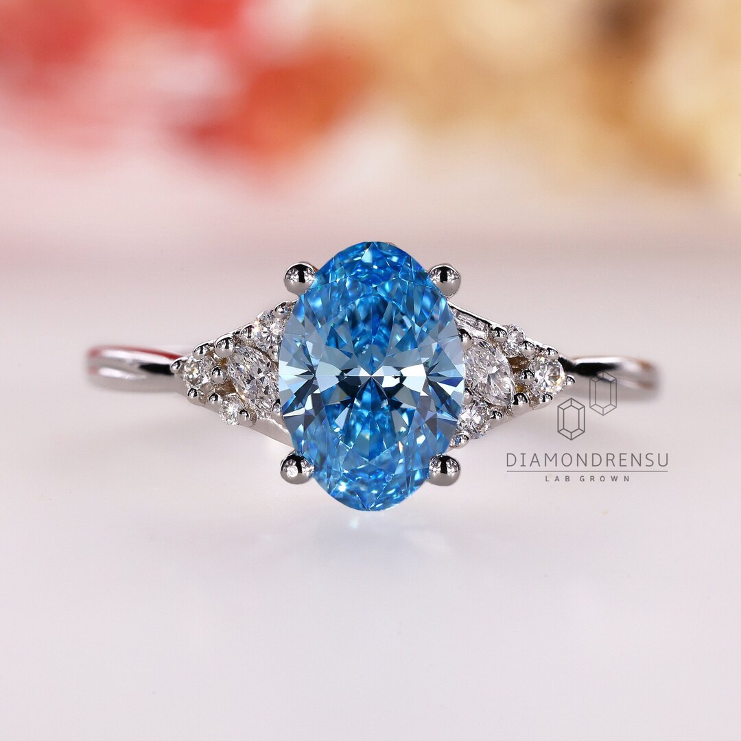 Blue Diamond Ring for Women, IGI Certified Oval Lab Grown Diamond ...