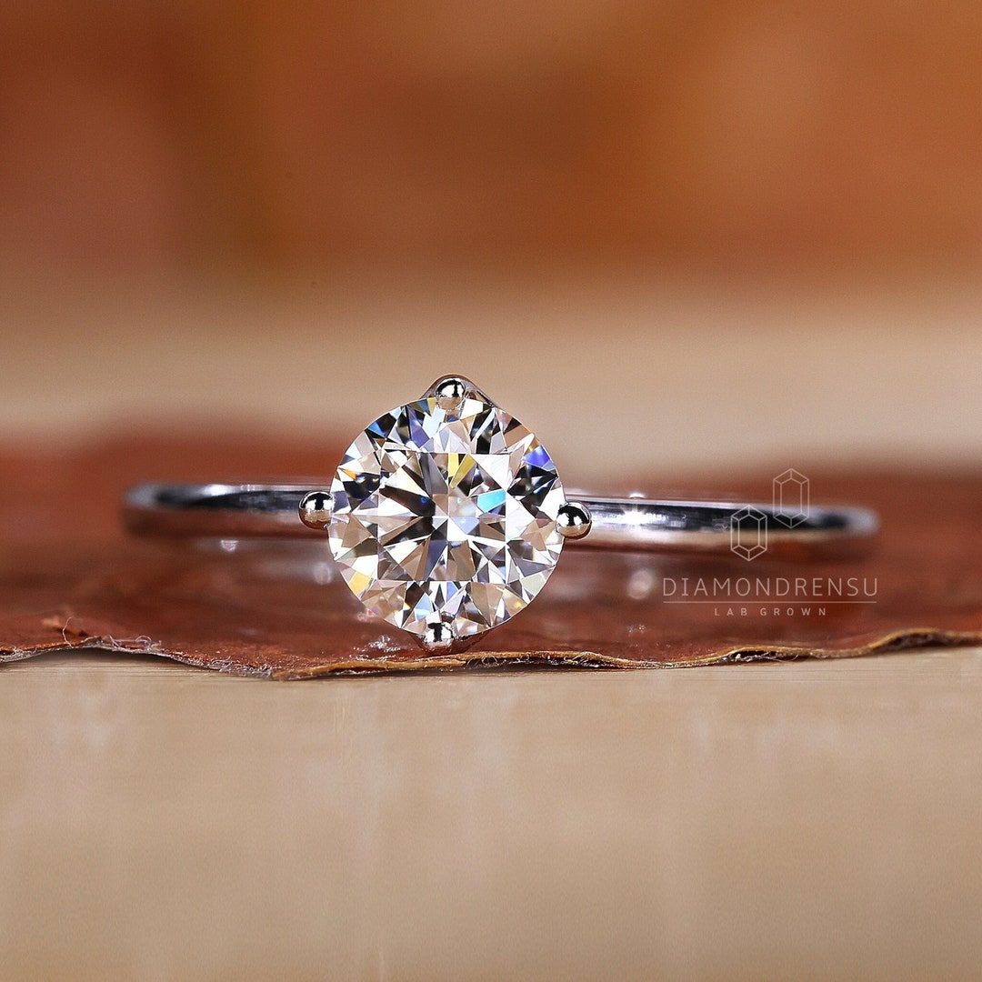 Handmade Round Lab Grown Diamond Solitaire Ring: F/VS1, Solid Gold - Etsy