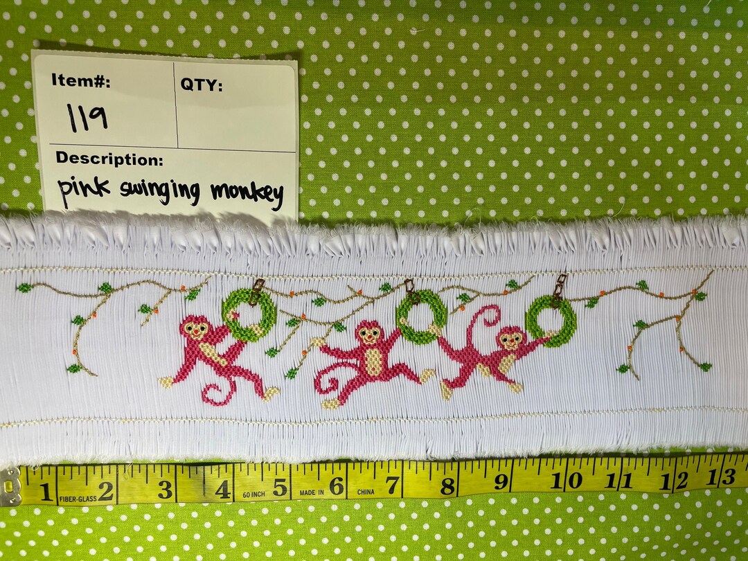 Monkey Theme PRE Smocked Insert, Sewing Supplies, Swimming, Swinging - Etsy