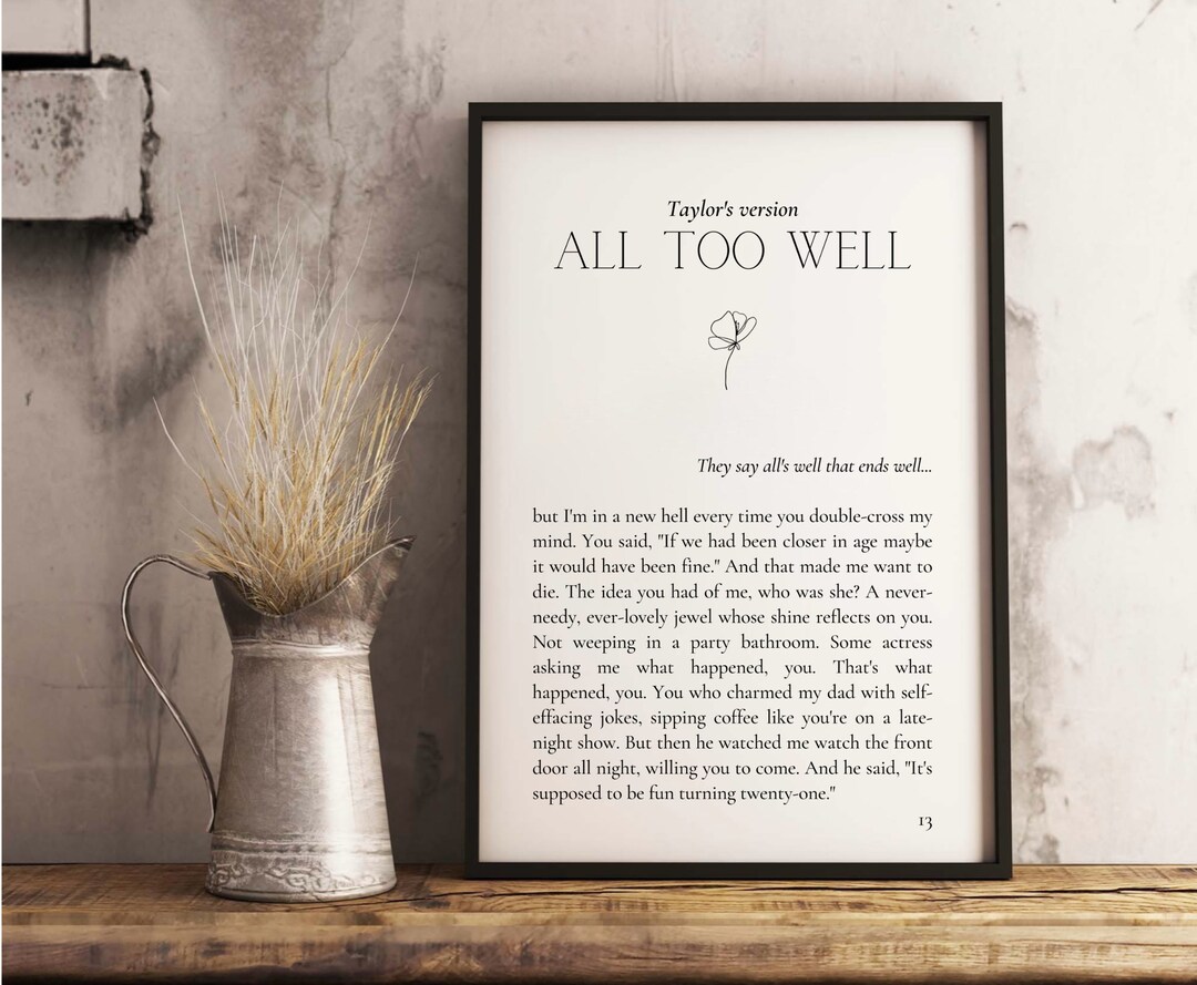 All Too Well Taylors Version Digital Chapter Lyric Print Printable ...