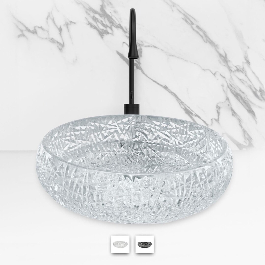 Modern Textured Round Glass Vessel Sink – 17 Inch, Multicolor Options ...