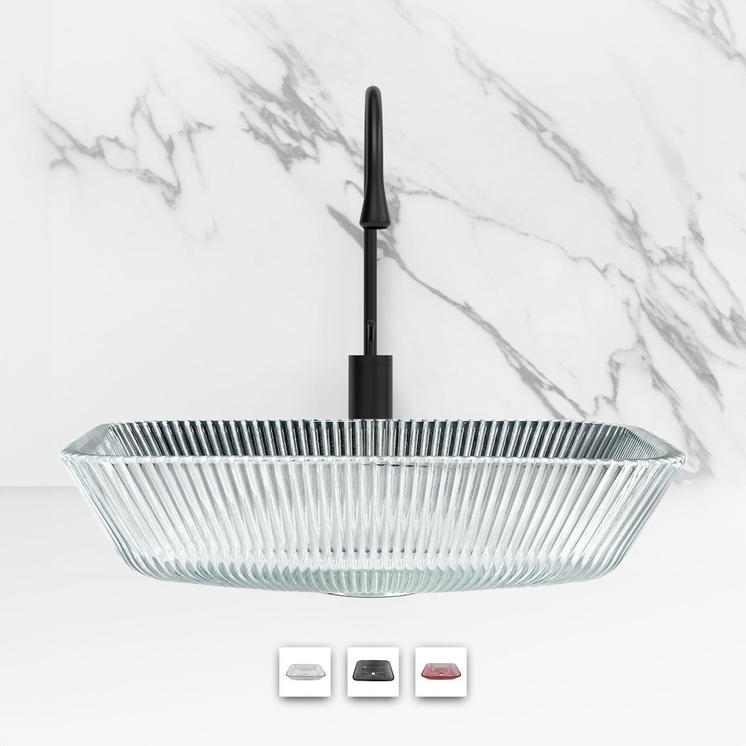 Elegant Rectangular Ribbed Glass Vessel Sink – 18 Inch, Available in ...
