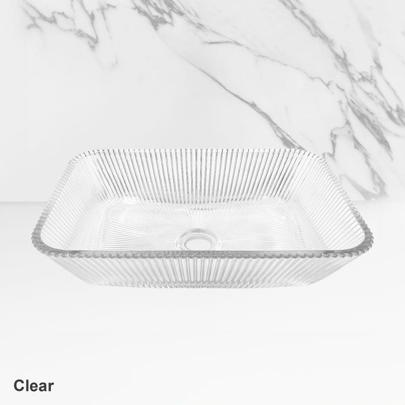 Elegant Rectangular Ribbed Glass Vessel Sink – 18 Inch, Available in ...