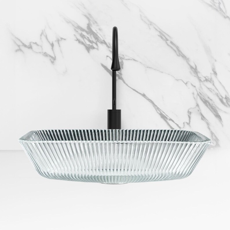 Elegant Rectangular Ribbed Glass Vessel Sink – 18 Inch, Available in ...
