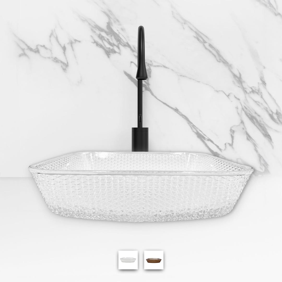 Elegant Square Textured Glass Vessel Sink – 16 Inch, Available in Two ...