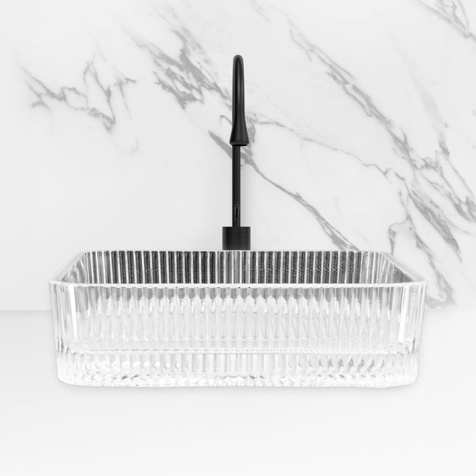 Elegant Square Textured Glass Vessel Sink – 15 Inch, Linear Design ...