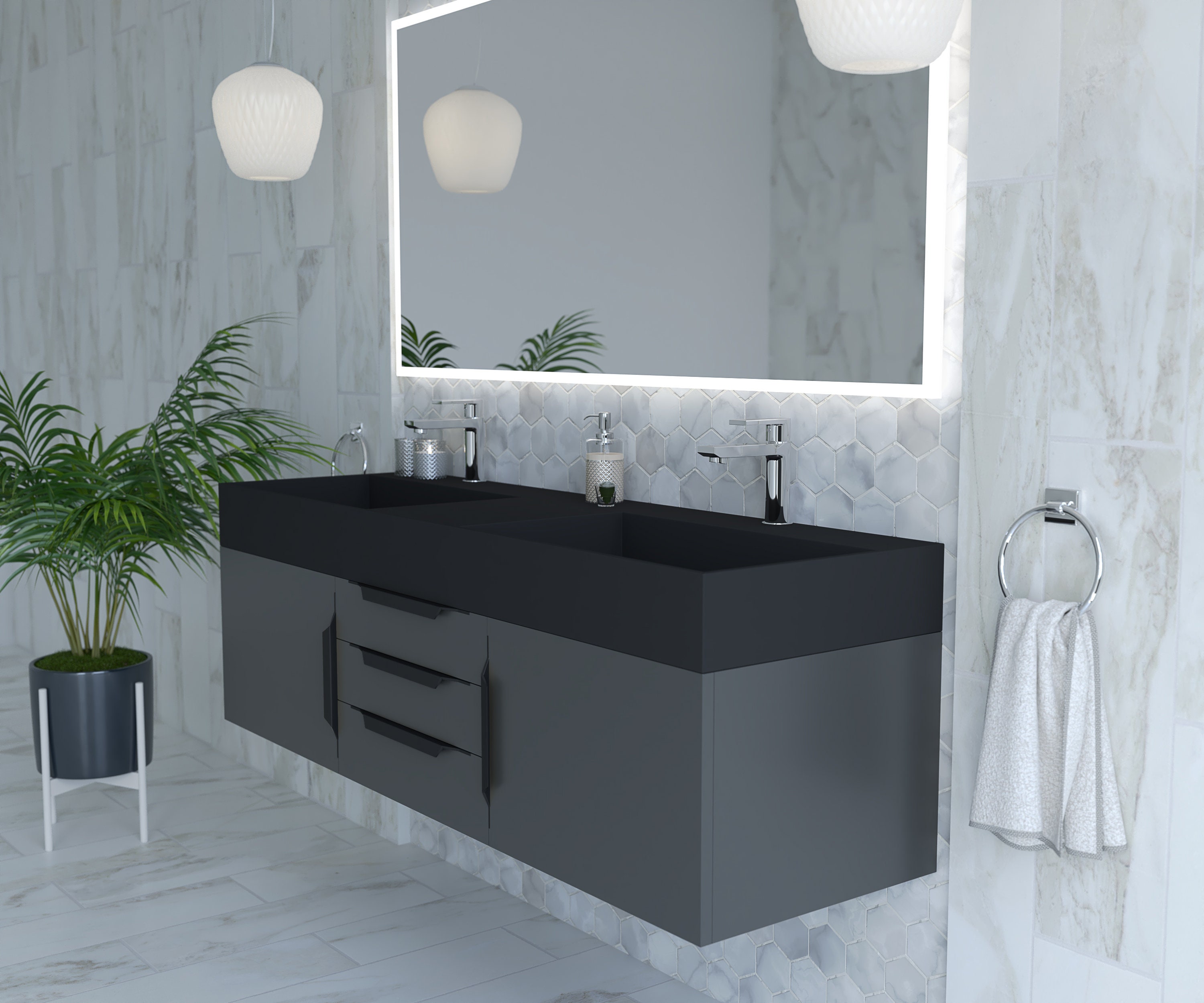 60'' Floating Modern Bathroom Vanity Set Different Colors Available ...