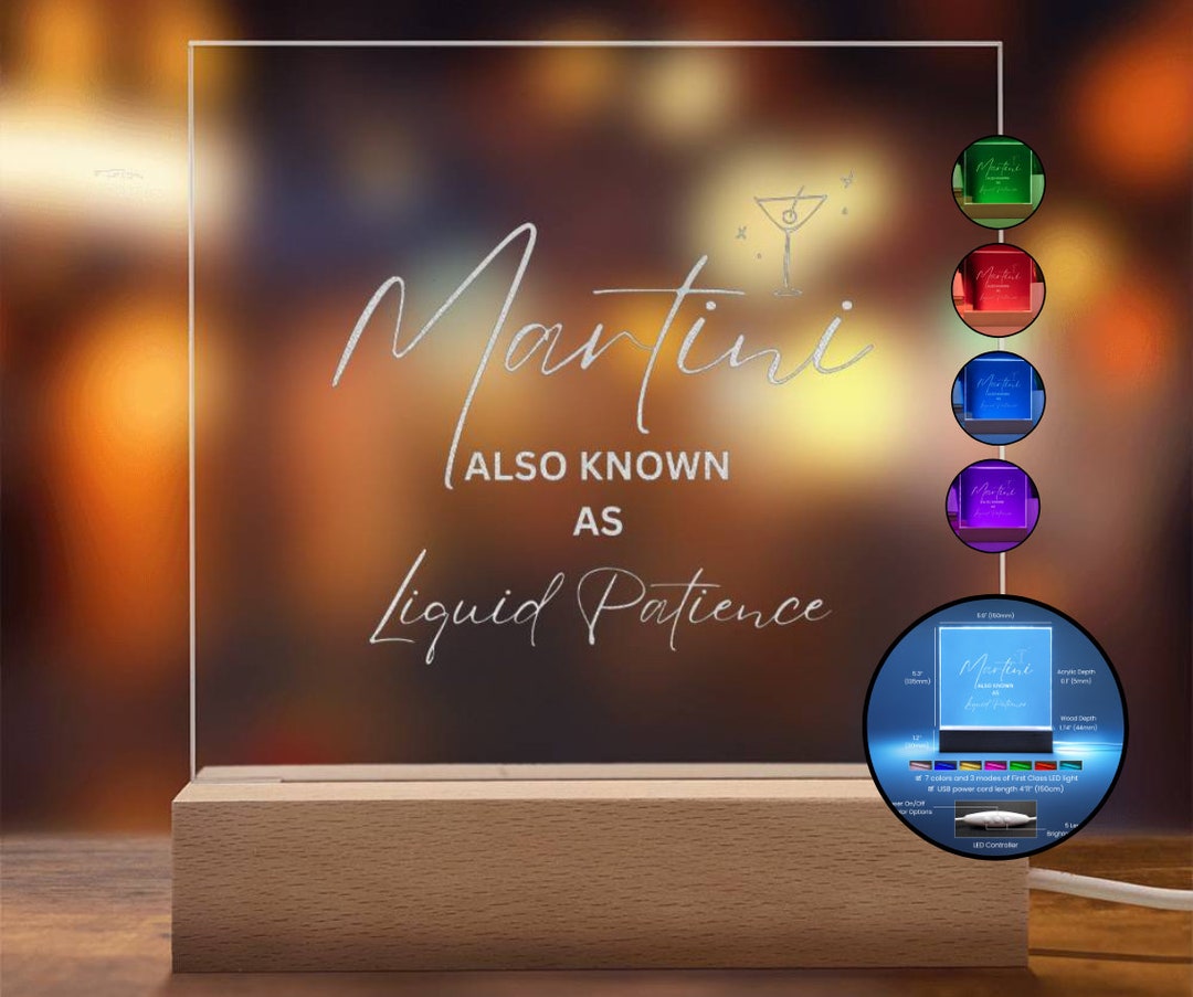 Engraved Martini Also Known as Liquid Patience RGB Acrylic Lamp With ...