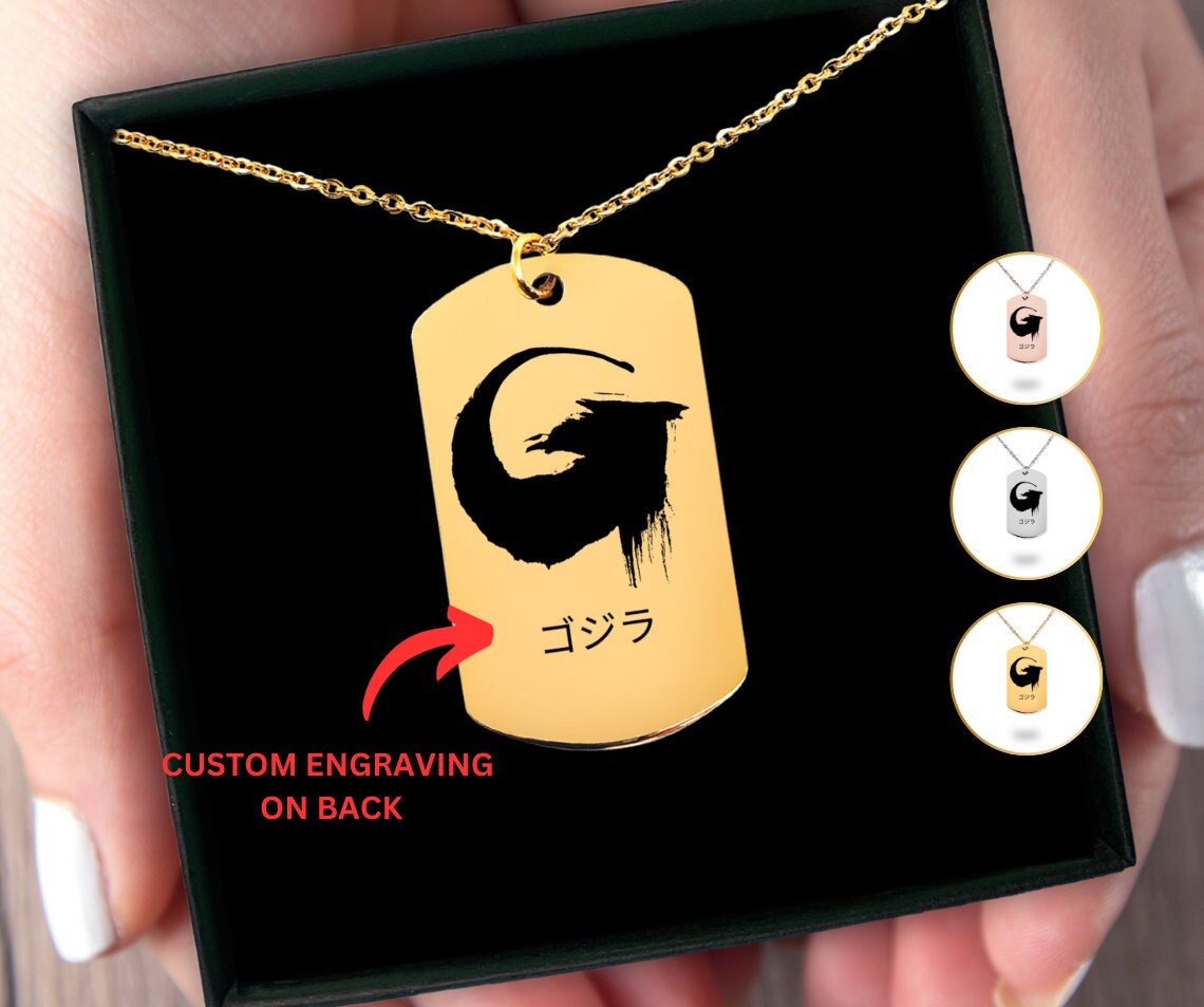 Godzilla-inspired Kanji Engraved Tag Necklace Customizable, Stainless ...