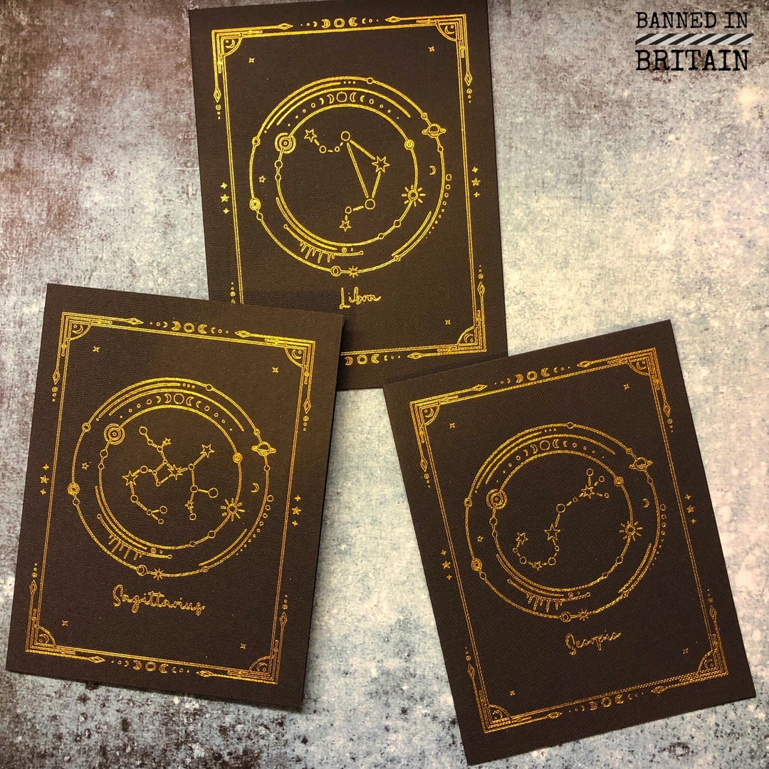 Zodiac Greetings Card, Handmade Card, Goth Aesthetic, Foil Card, Witchy ...