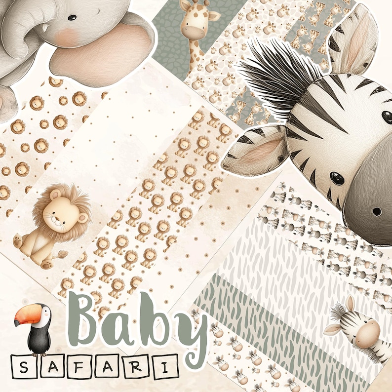 Safari Scrapbook Printables - Animal Digital Paper Pack for Journaling ...