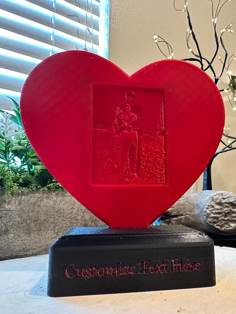3D Printed Customizable Image Red Heart Silhouette Lithophane Lamp - Etsy