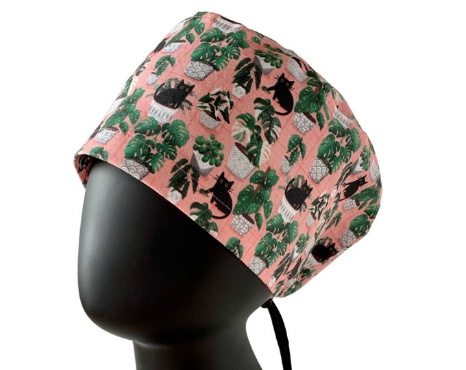 Plants and Cats Euro Surgical Scrub Cap, for MEDIUM Length Hair, Cute ...