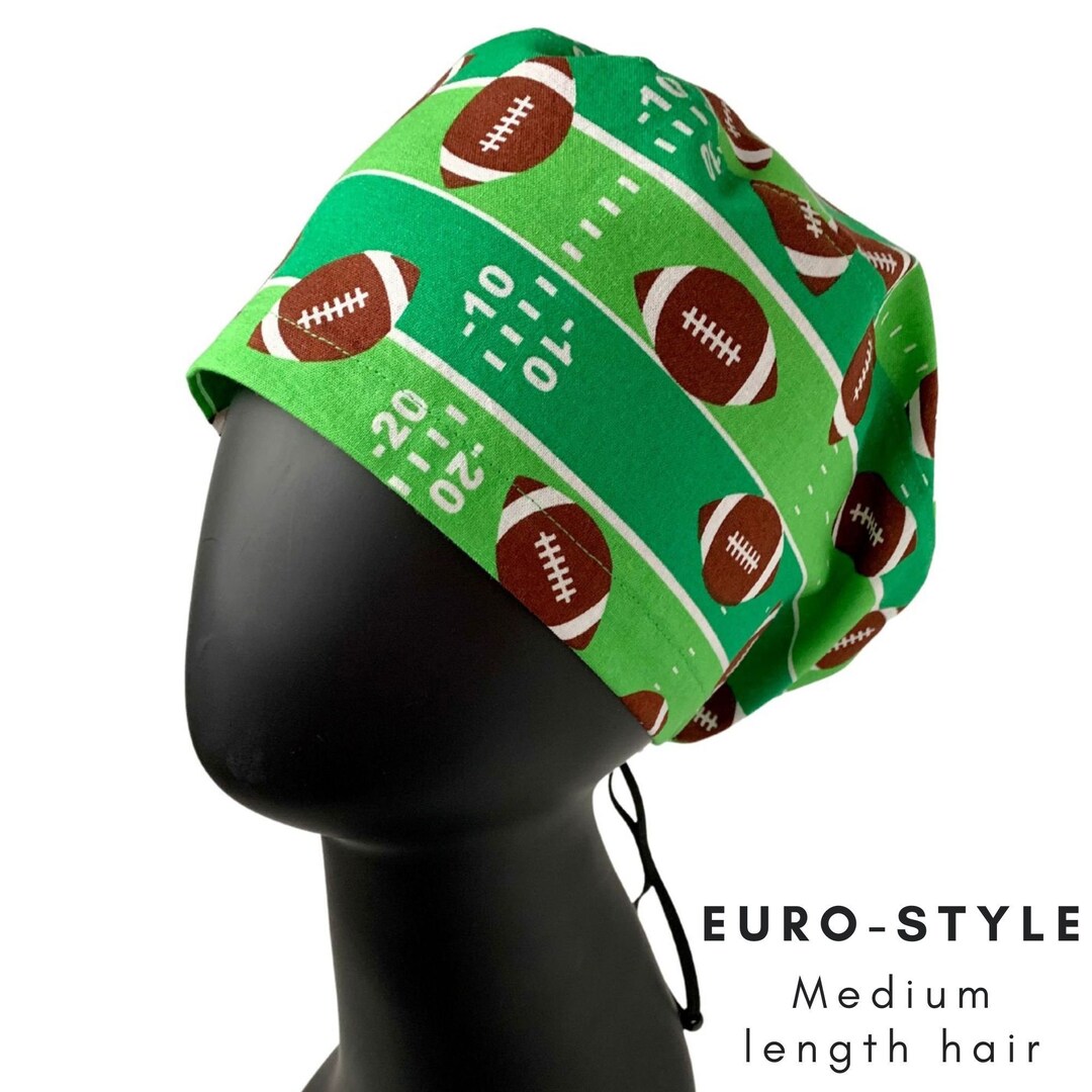 Football Euro Surgical Scrub Cap, for MEDIUM Length Hair, Cool Scrub ...