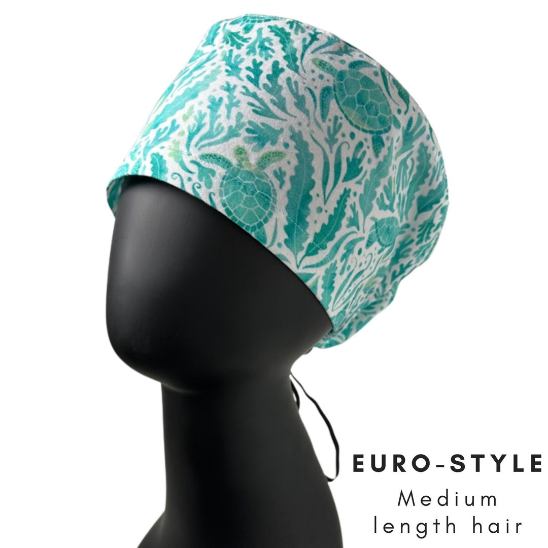 Sea Turtles Euro Surgical Scrub Cap, for MEDIUM Length Hair, Cool Scrub ...