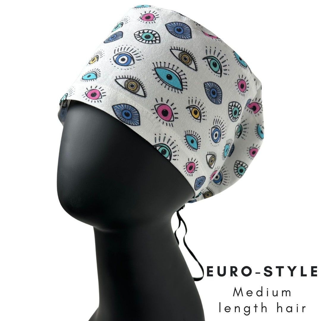 Evil Eye Euro Surgical Scrub Cap, for MEDIUM Length Hair, for ...