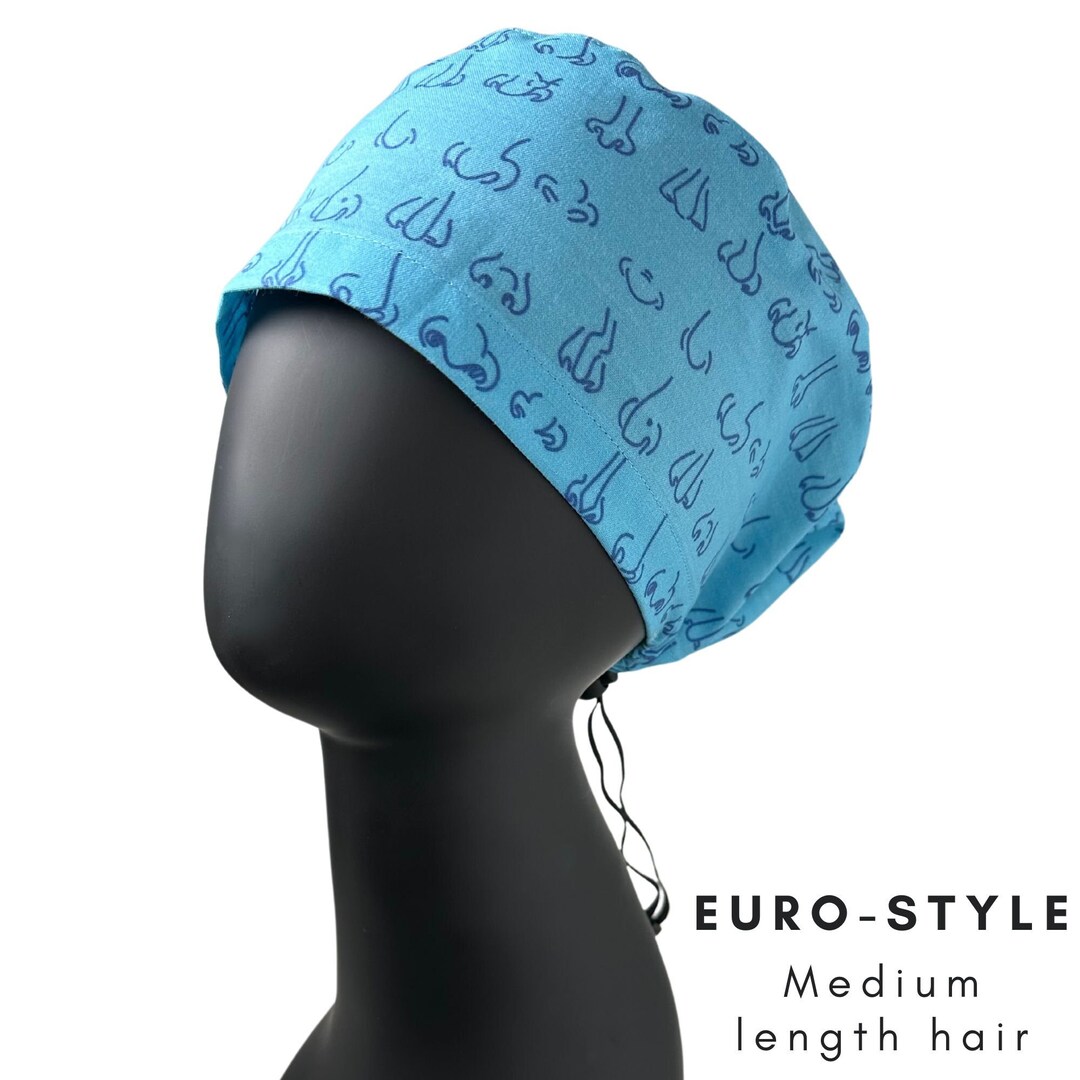 Blue Noses Euro Surgical Scrub Cap, for MEDIUM Length Hair, ENT Scrub ...