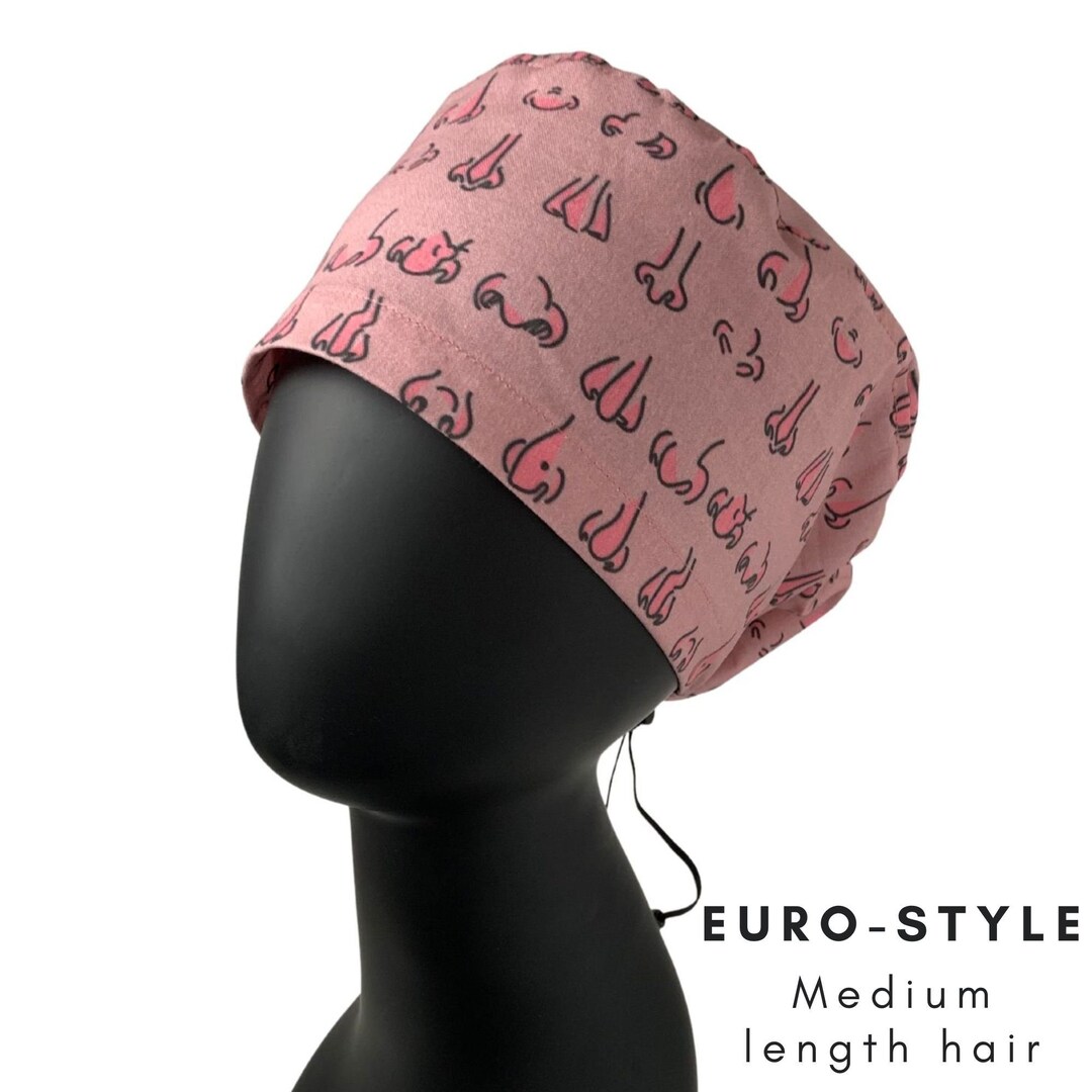 Pink Noses Euro Surgical Scrub Cap, for MEDIUM Length Hair, ENT Scrub Cap, Rhinology ...