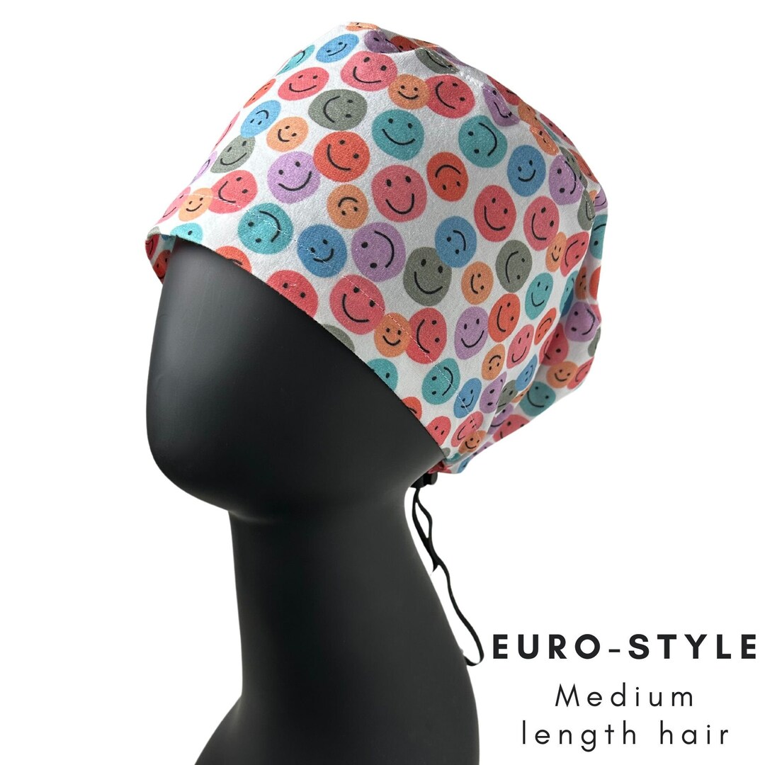 Smiley Faces Rainbow Euro Surgical Scrub Cap, for MEDIUM Length Hair ...