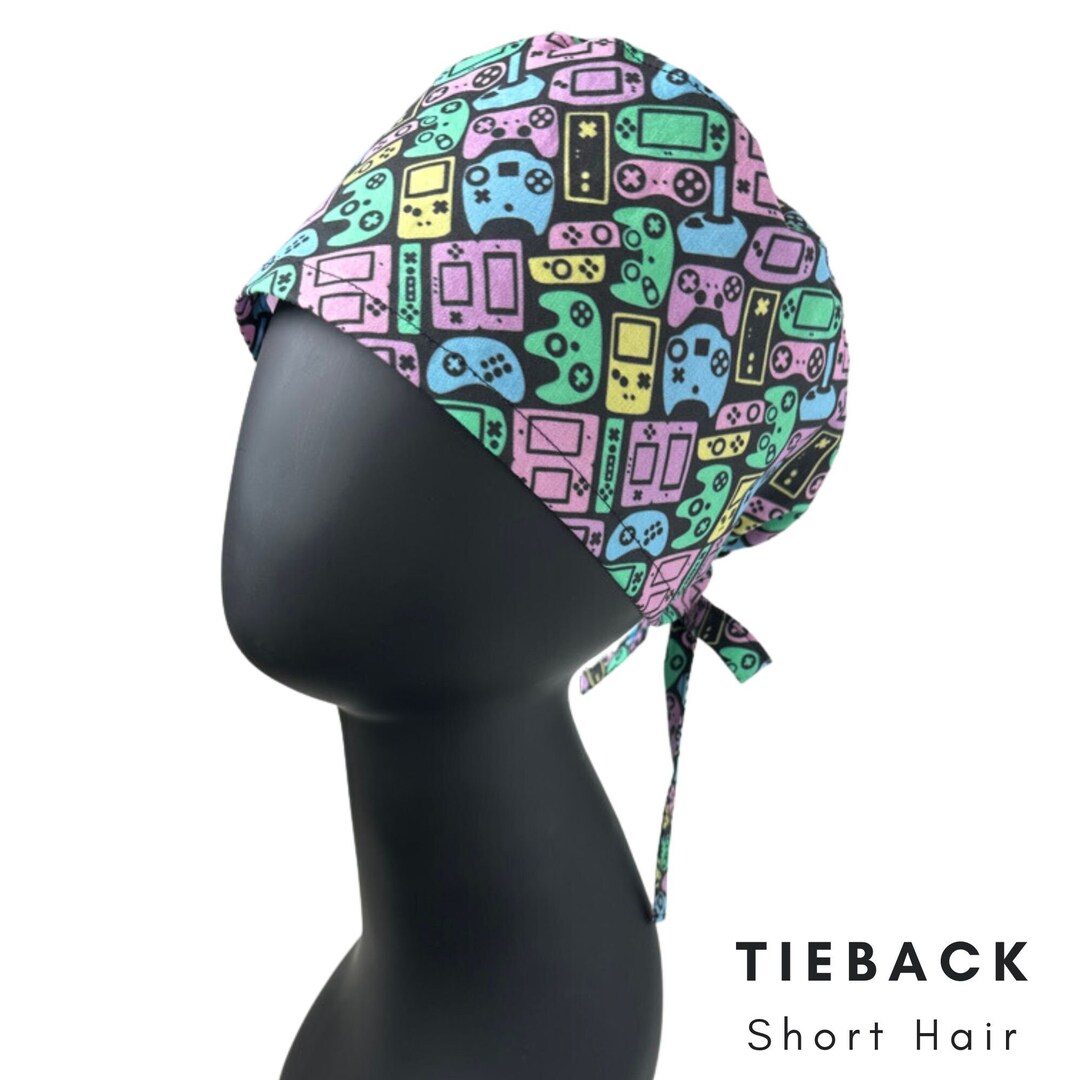 Video Game Controllers Tieback Surgical Scrub Cap, for SHORT Hair ...