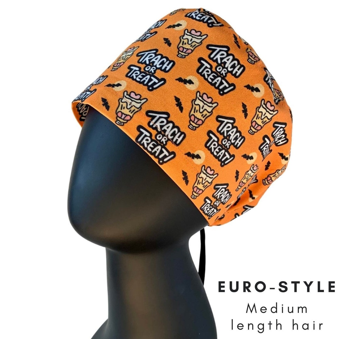 Trach or Treat Surgical Scrub Cap - Cotton Euro Style for MEDIUM Length ...