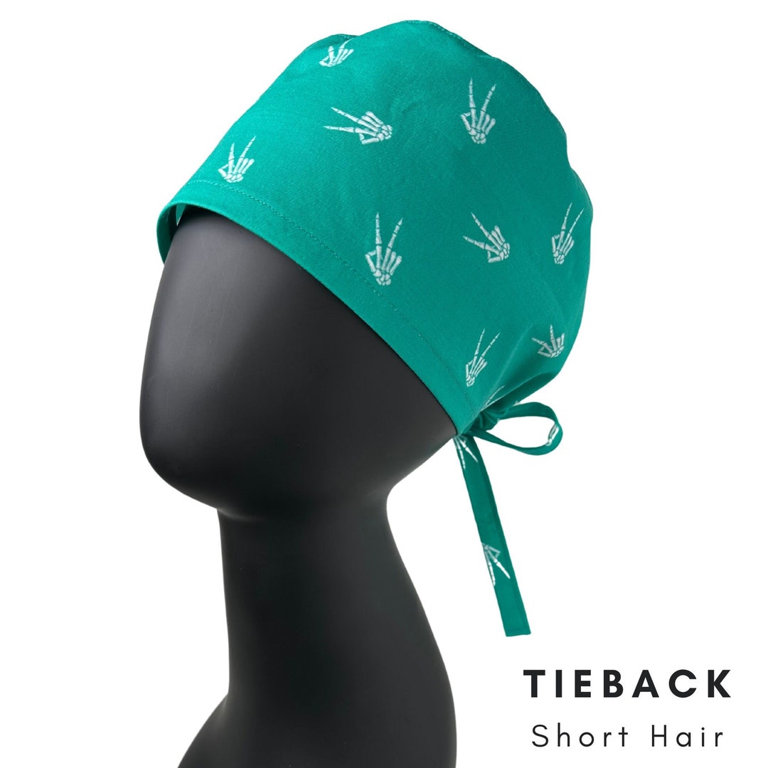 Skeleton Hands Tieback Surgical Scrub Cap, for SHORT Hair, Funny Scrub ...