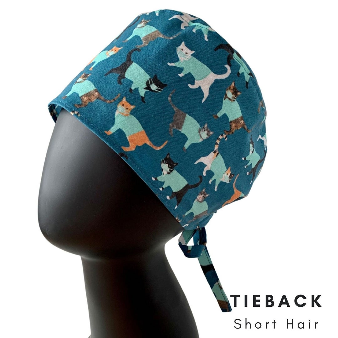 Cats Wearing Scrubs Tieback Surgical Scrub Cap, for SHORT Hair, Funny ...
