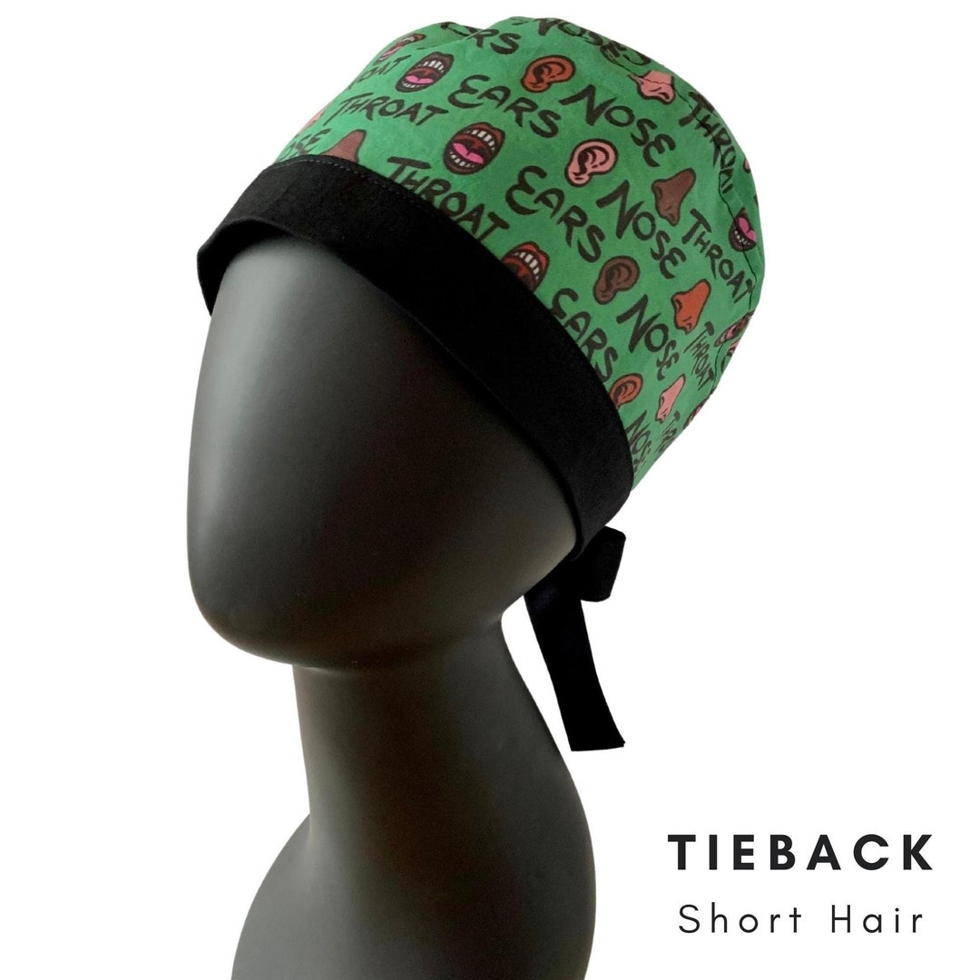 ENT Green Tieback Surgical Scrub Cap, SHORT HAIR Scrub Cap, Nursing Cap ...