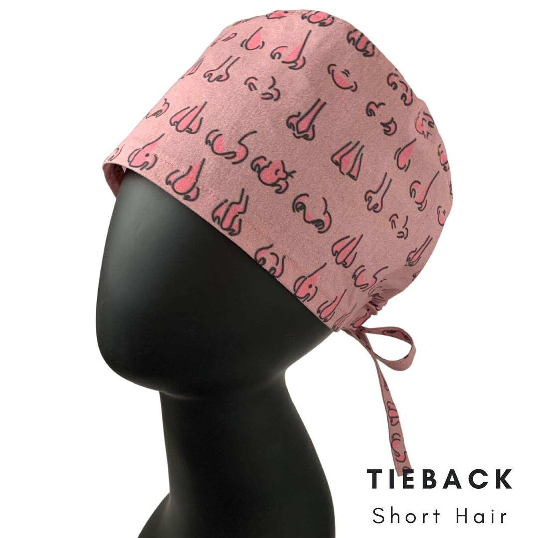 Pink Noses Tieback Surgical Scrub Cap, for SHORT Hair, ENT Scrub Cap ...