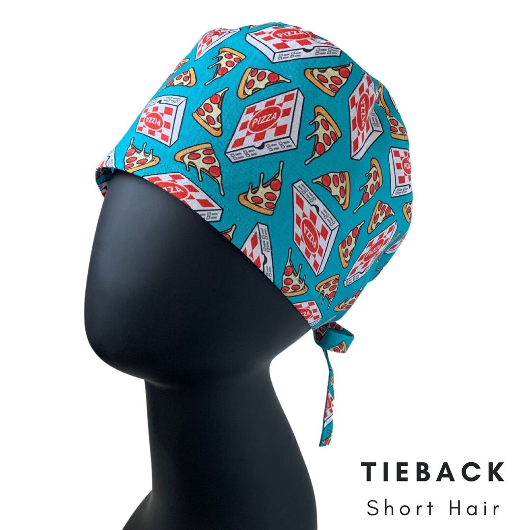 Pizza Tieback Surgical Scrub Cap, for SHORT Hair, Fun Scrub Cap, Food ...