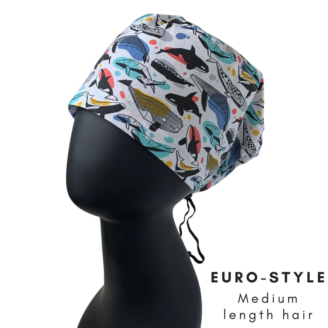 Whales Euro Surgical Scrub Cap, for MEDIUM Length Hair, Cool Scrub Cap ...