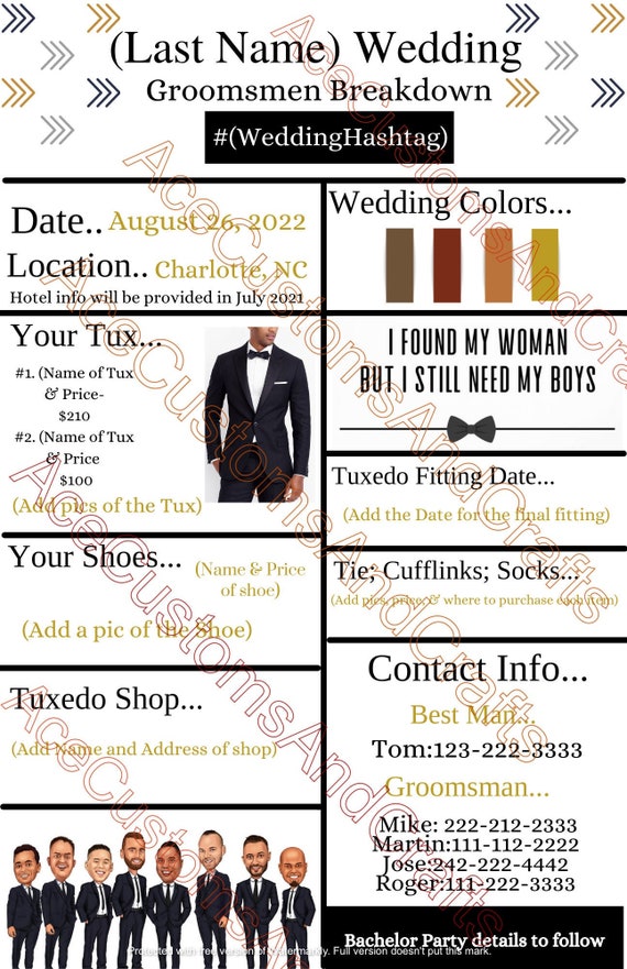 Groomsmen Breakdown Card INSTANT DOWNLOAD Editable and - Etsy