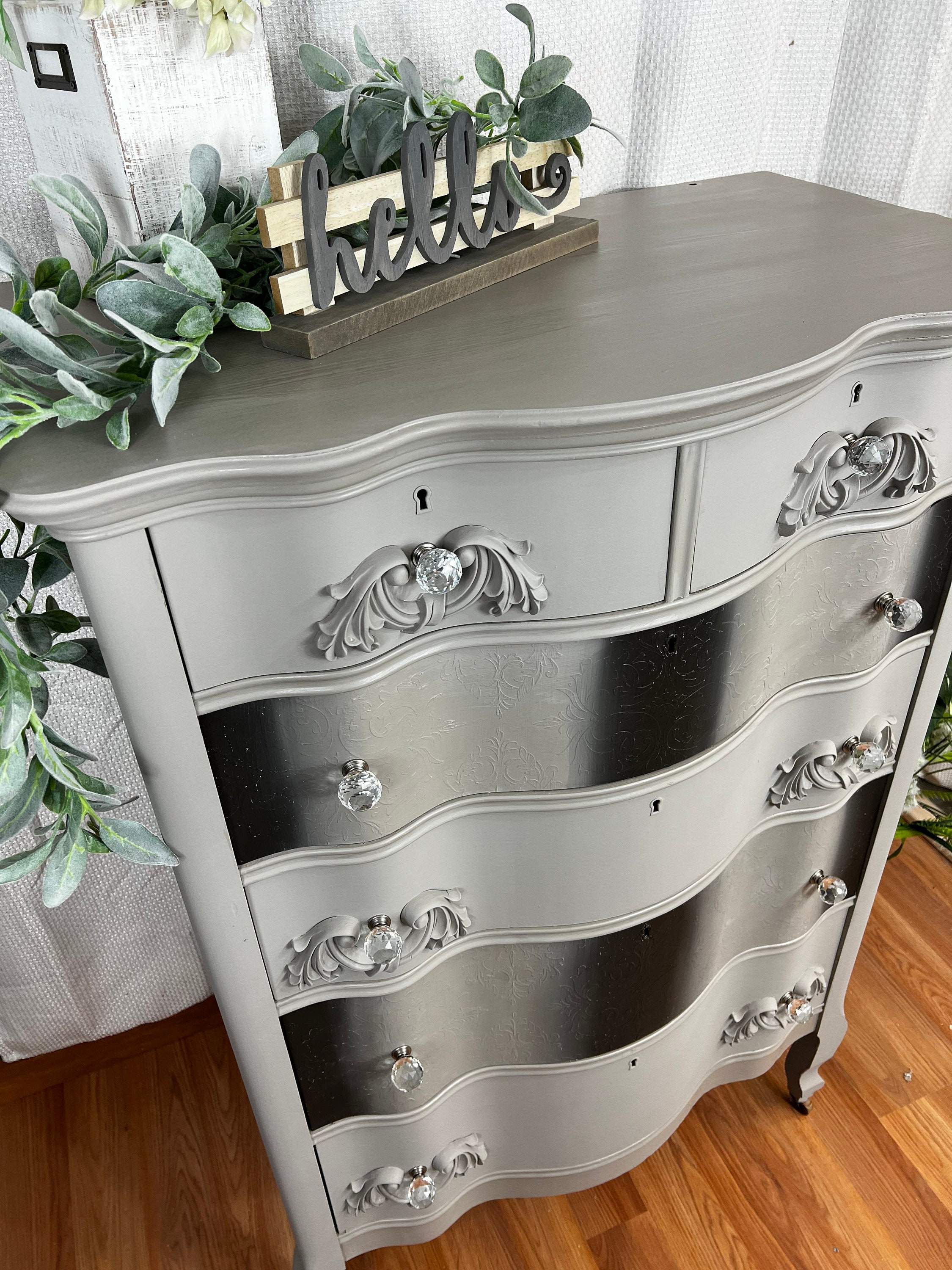 Custom Hand Painted Vintage Dresser Griege and Black Unique Chest of ...