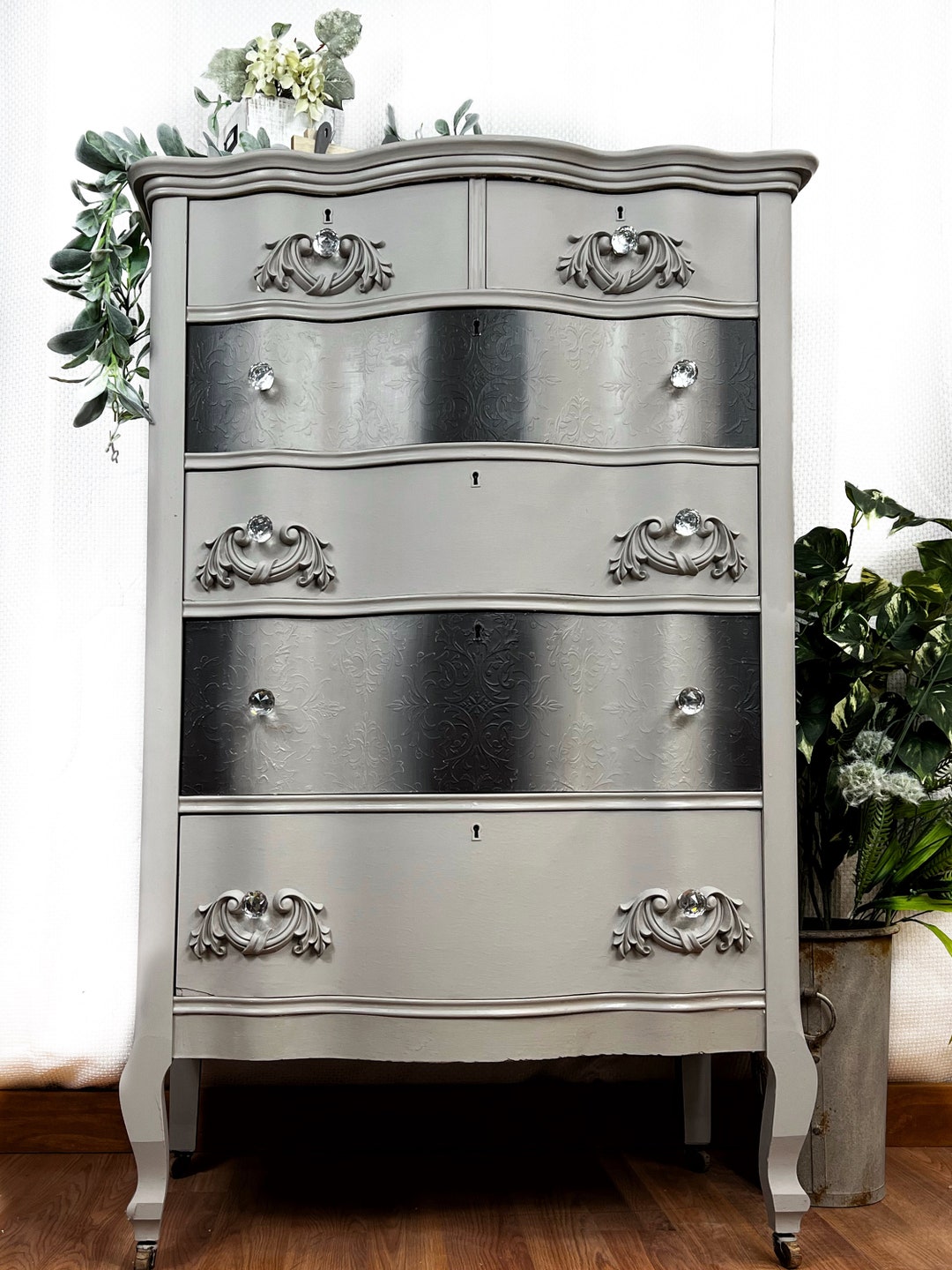 Custom Hand Painted Vintage Dresser Griege and Black Unique Chest of ...