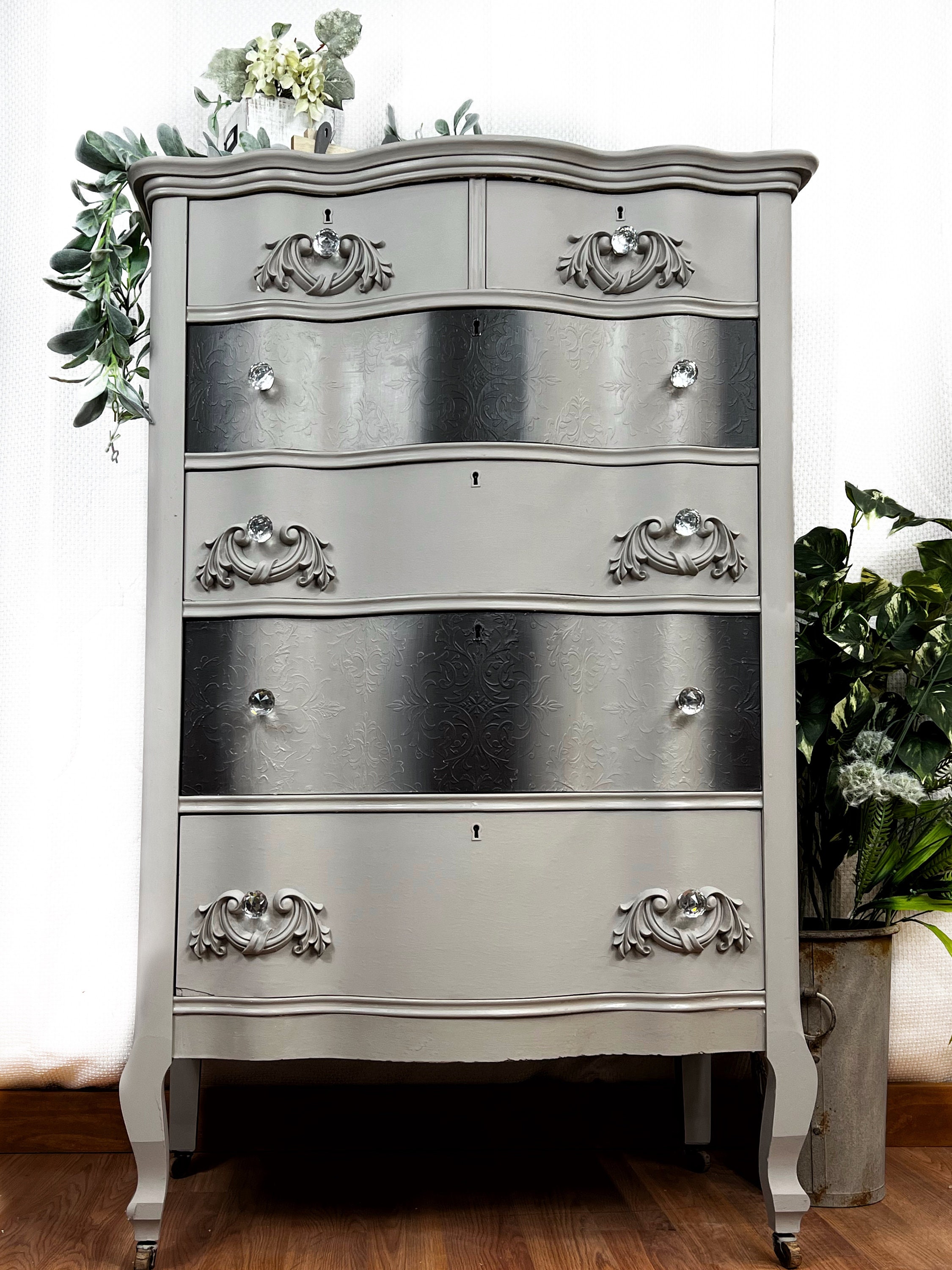 Custom Hand Painted Vintage Dresser Griege and Black Unique Chest of ...