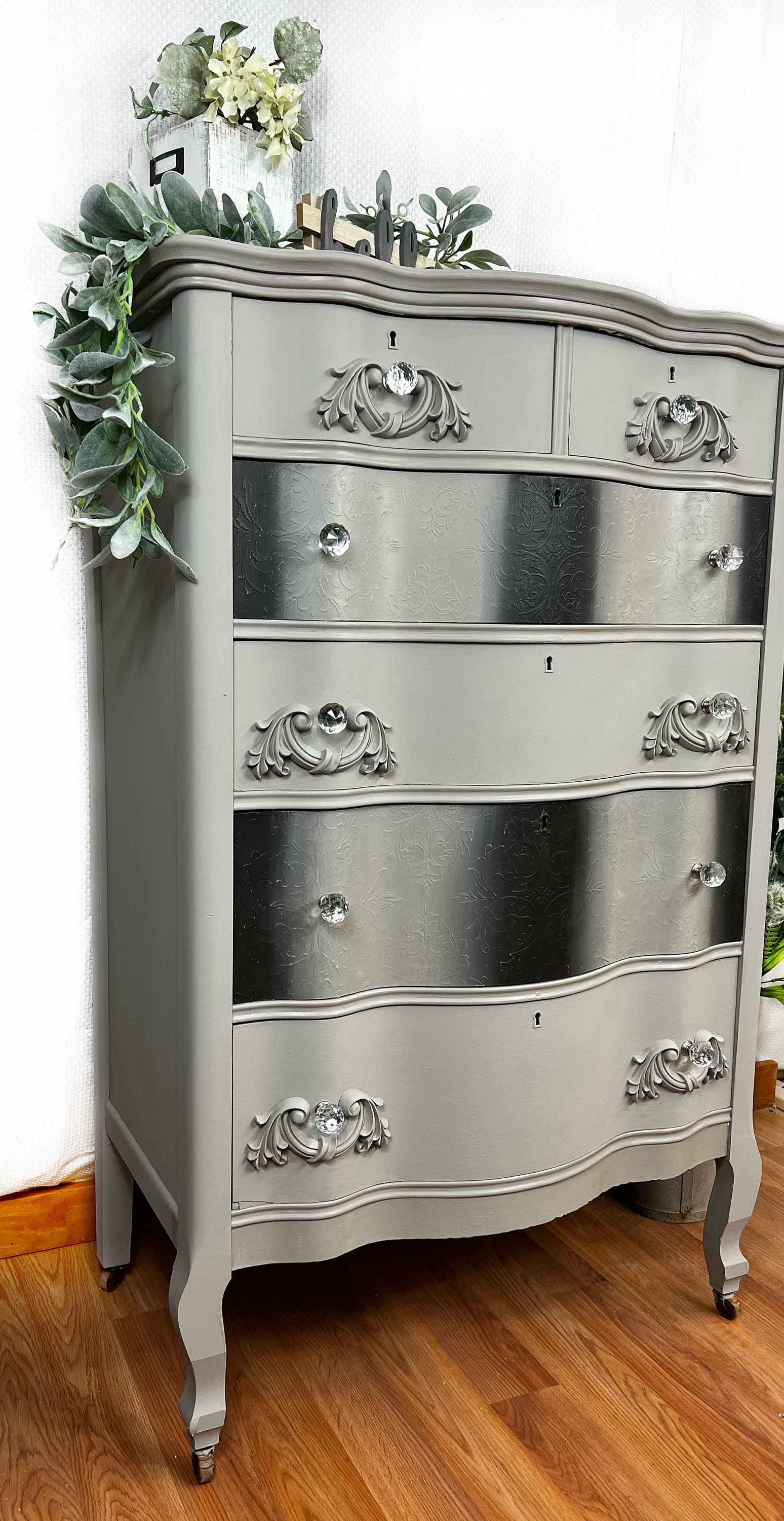 Custom Hand Painted Vintage Dresser Griege and Black Unique Chest of ...