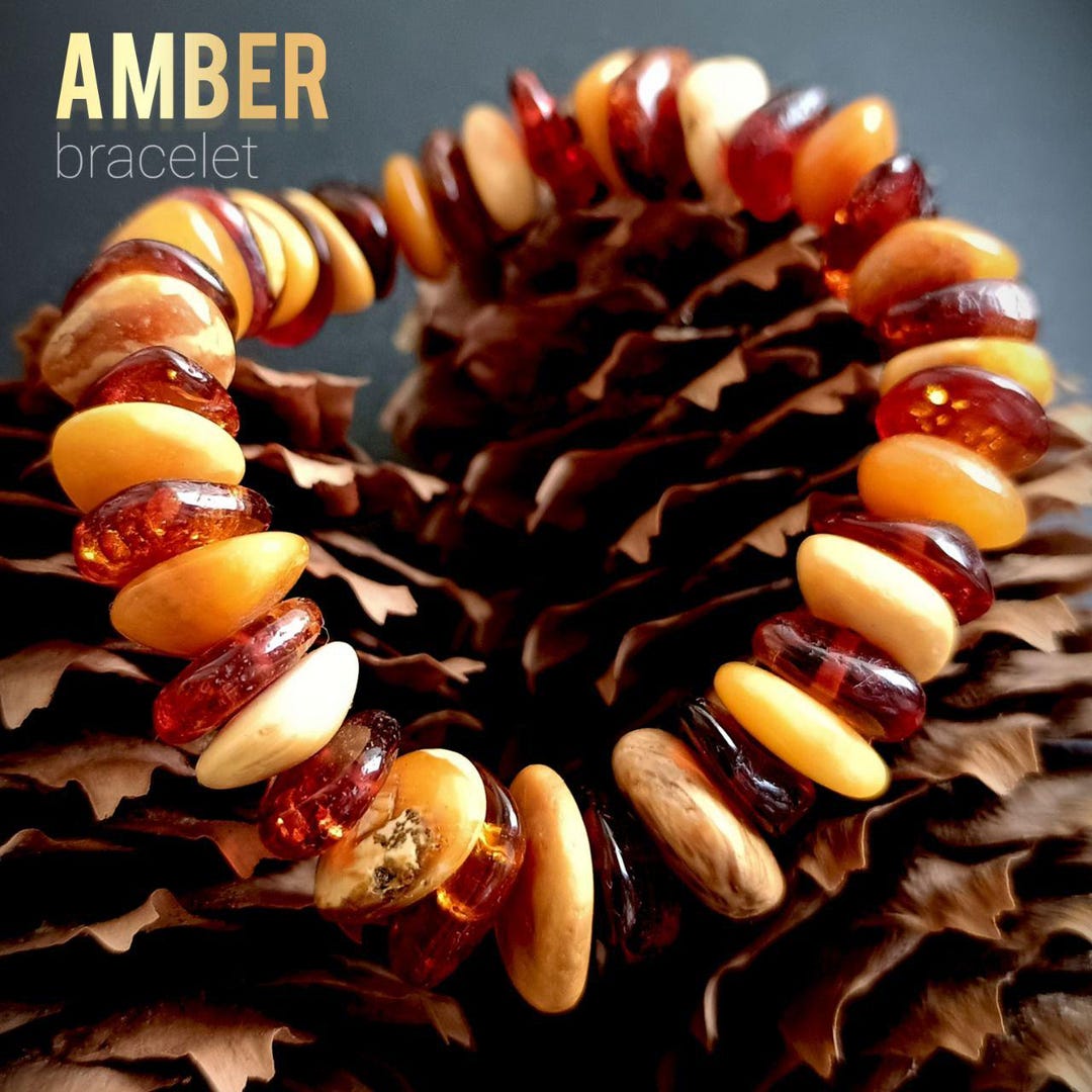 Pine Trees AMBER Bracelet, Natural Amber Jewelry, Multicolor Amber ...