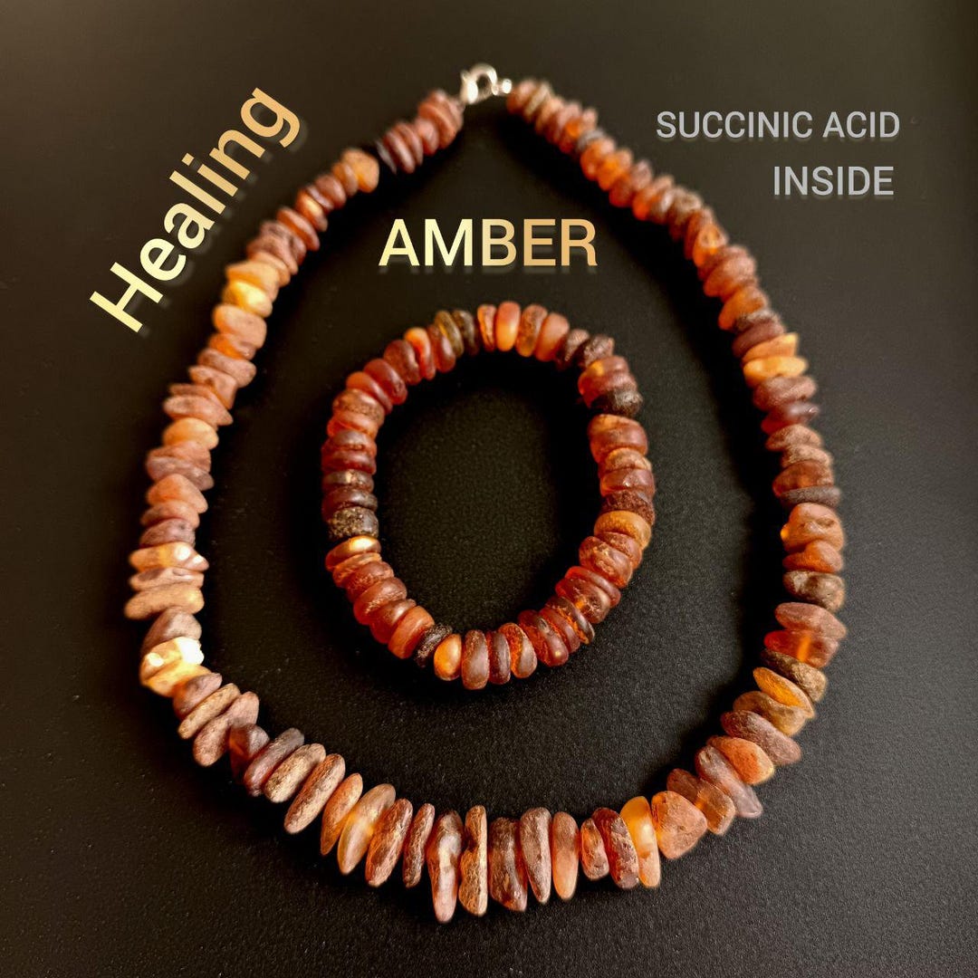 HEALING AMBER Bracelet and Beads on the Neck, Healing Amber Set ...