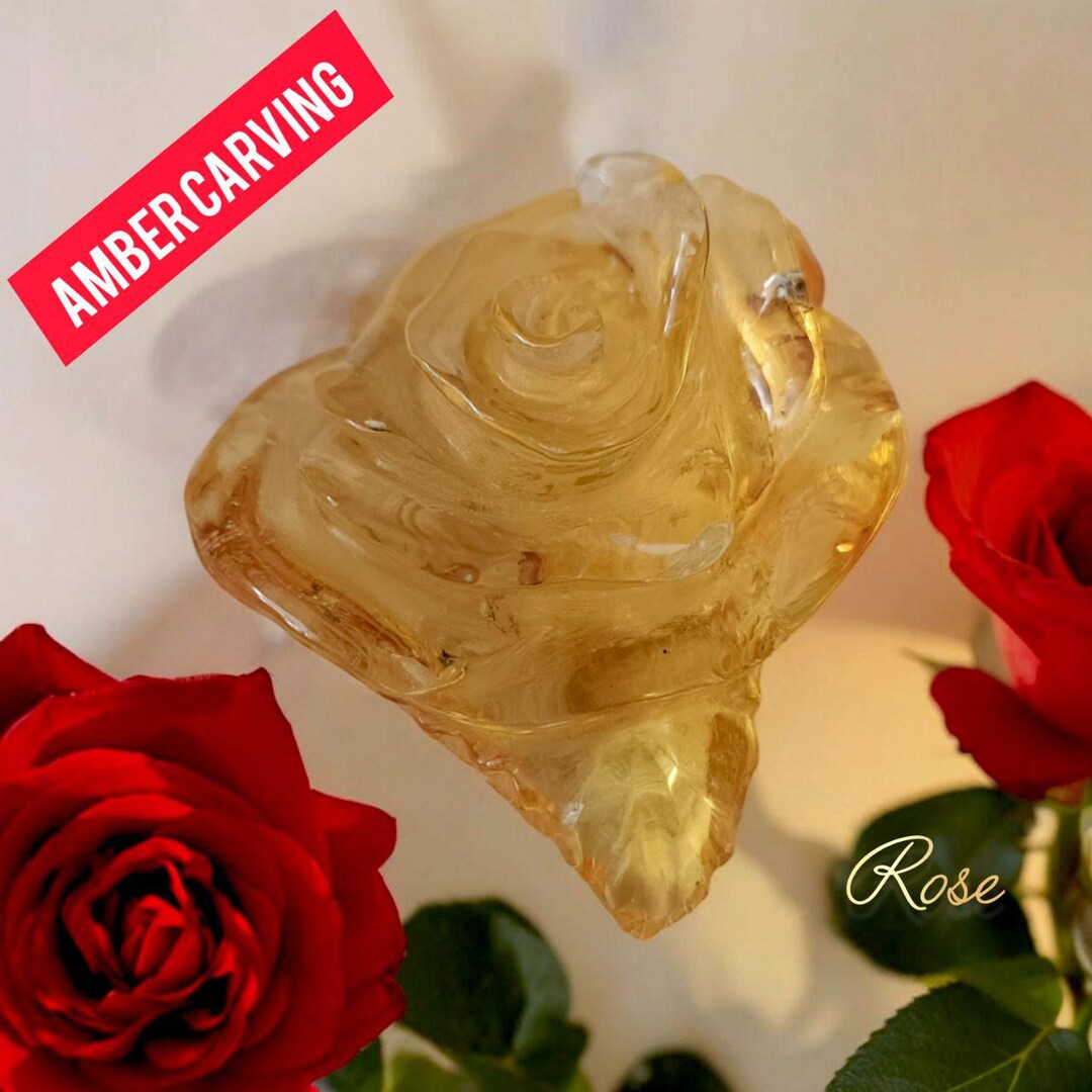 Rose Carved From AMBER, Amber Carving, Rare Amber Sculpture, Exclusive ...