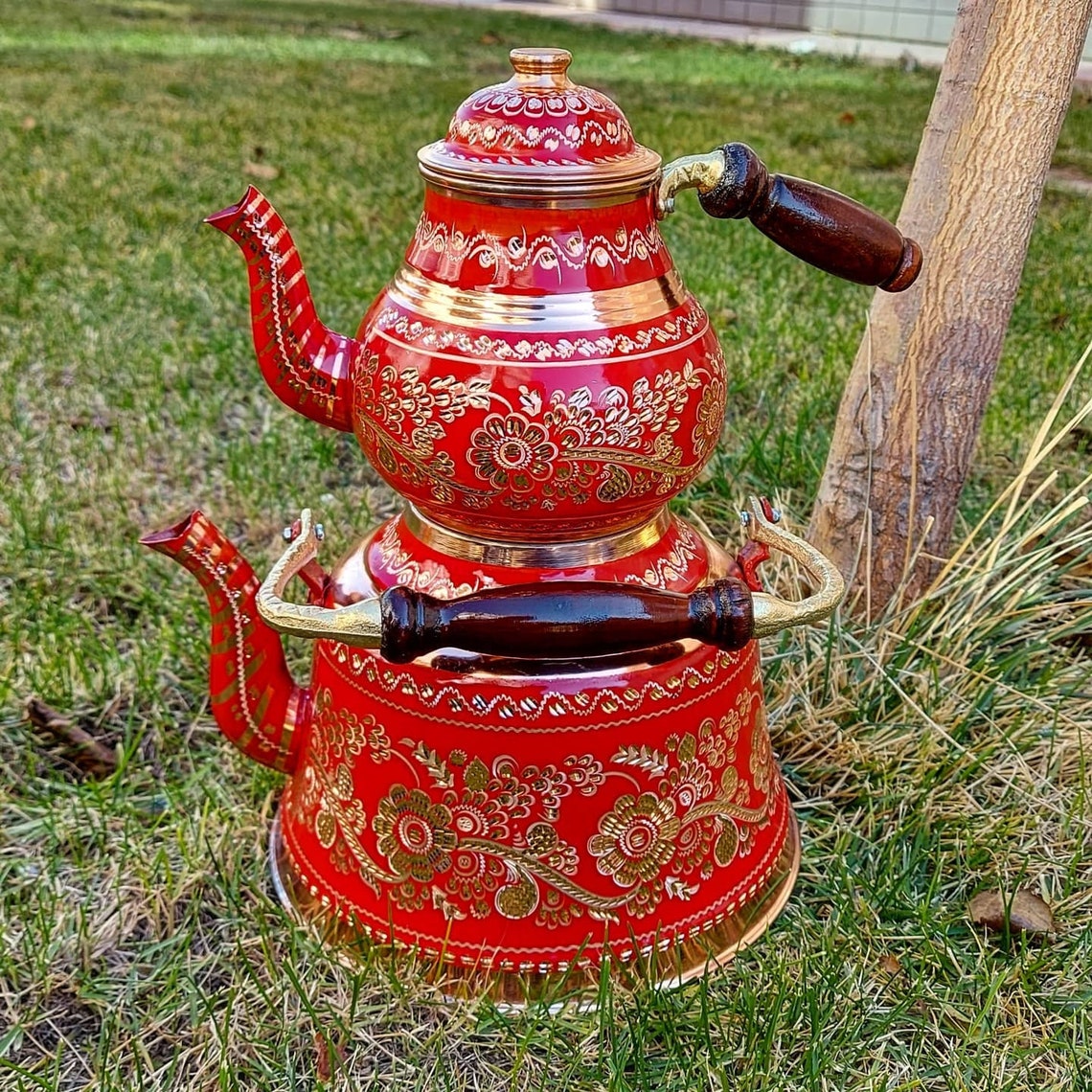 Copper Teapoti Red Tea Set Tea Set Embroidered Heater | Etsy