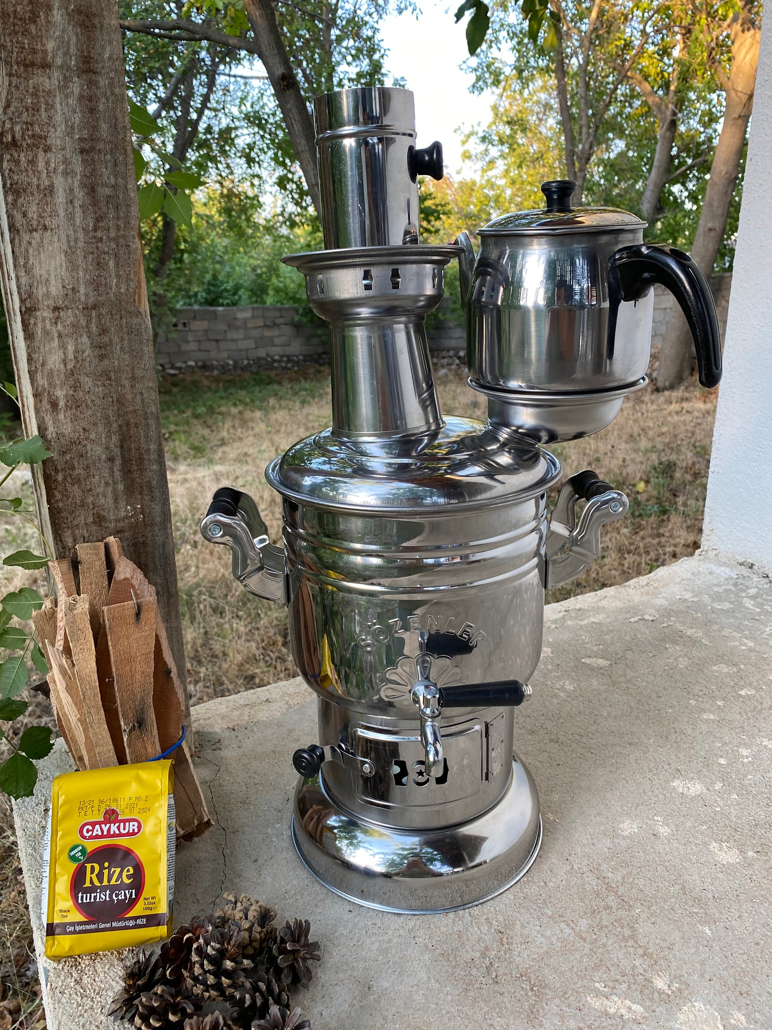 4 LT Steel Coal Samovar-turkish Tea Set, Hot Water Boiler, Camping ...