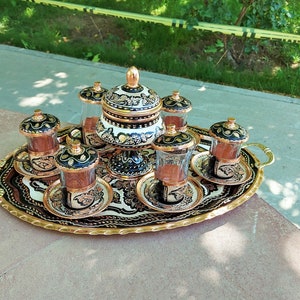 Copper Tea Set Turkish Tea Set Copper Serving Tray Set of - Etsy