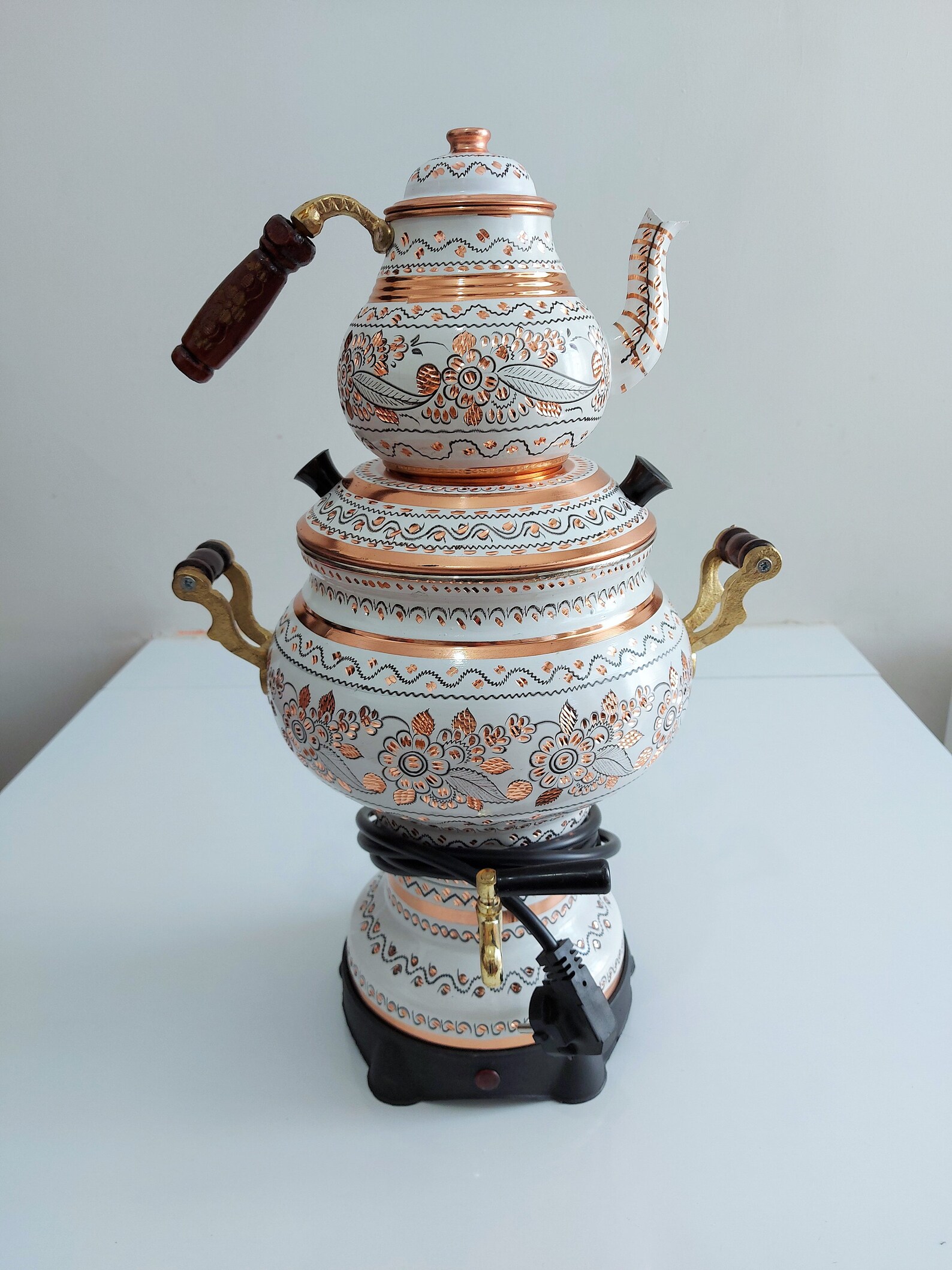 5 Lt White Electric Copper Samovar Thermostat Tea Set - Etsy