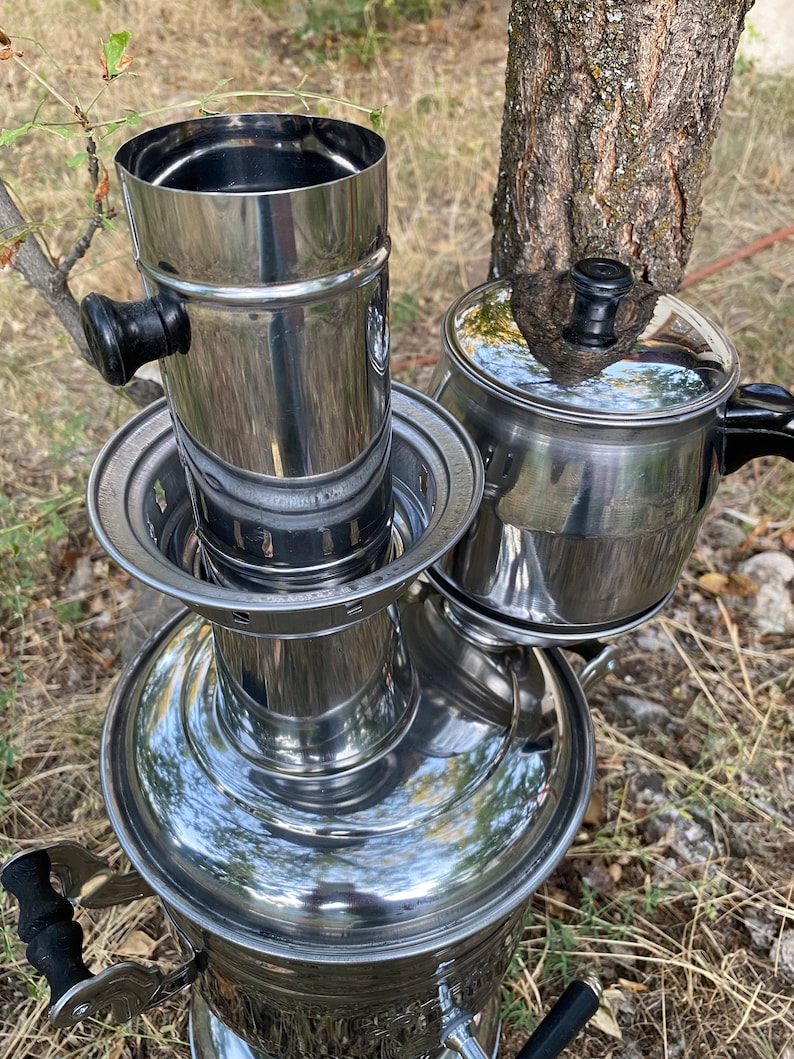 4 LT Steel Coal Samovar-turkish Tea Set, Hot Water Boiler, Camping ...