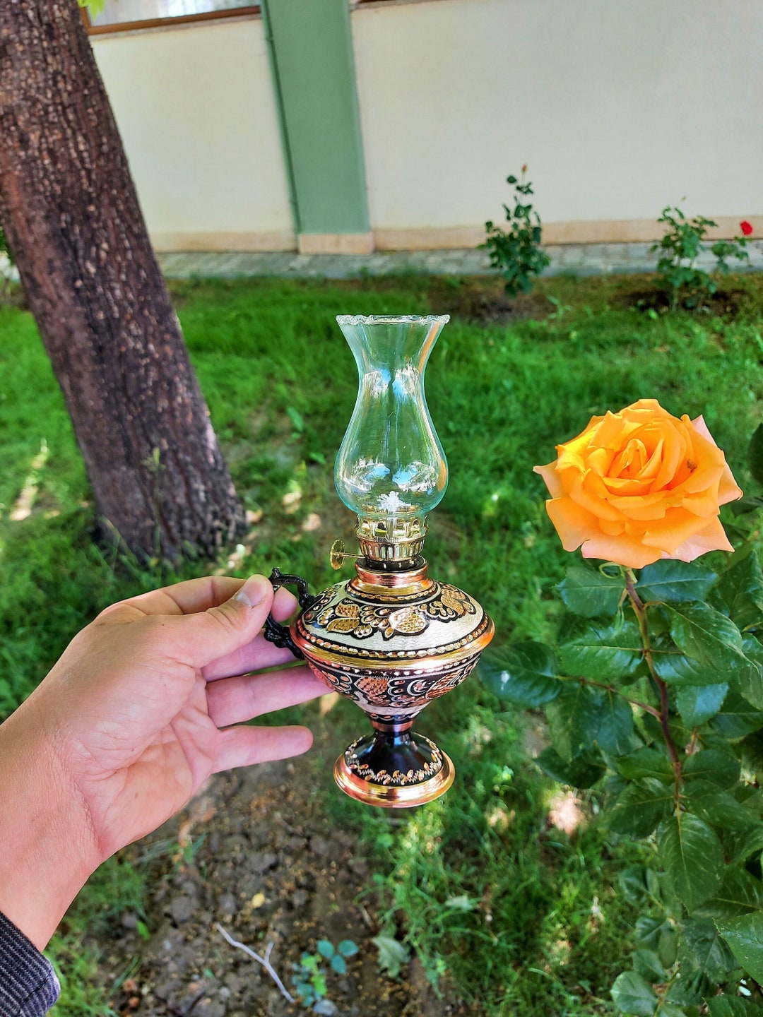 Black Copper Gas Lamp, Night Light, Turkish Lamp, Decorative Vintage ...