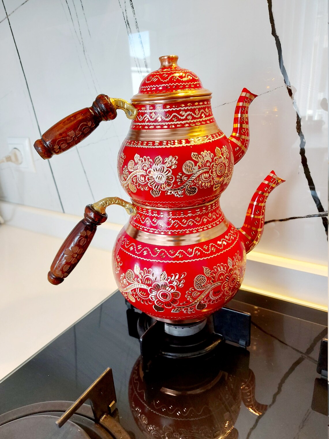 Copper Teapot Red Tea Set Balcony Enjoyment Inlay Turkish | Etsy