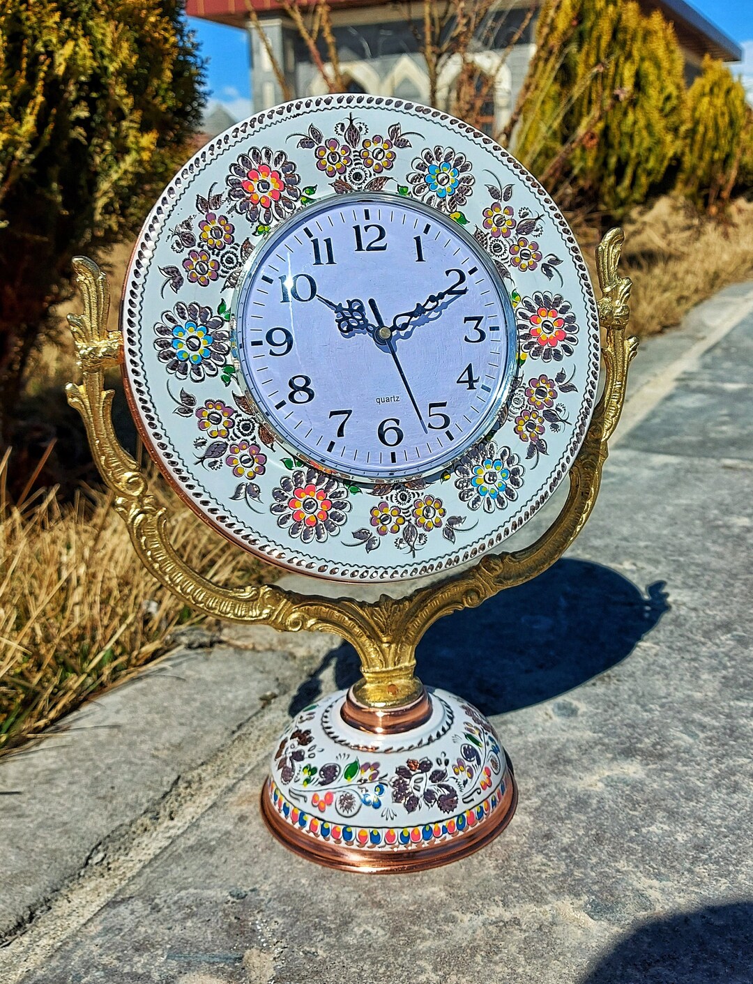 White Copper Clock Desktop Copper Clock , Footed Clock , Desk Clock ...