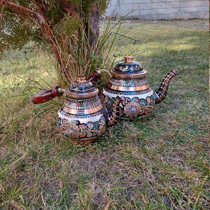 Copper Teapot - Colorful Tea Set Tea Set, Embroidered Warmer, Turkish ...